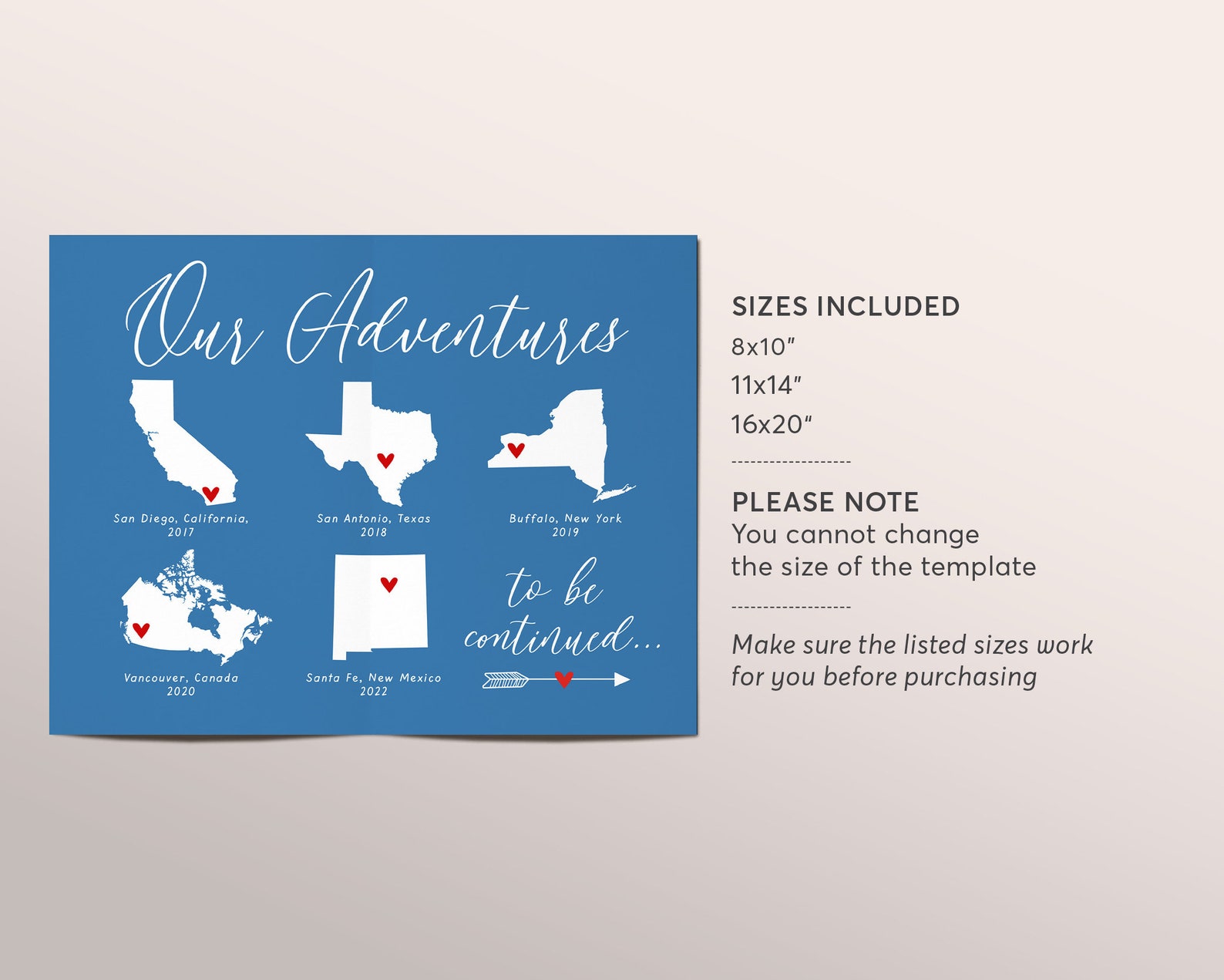 Editable Custom Travel Map Print Template Our Adventures - Etsy