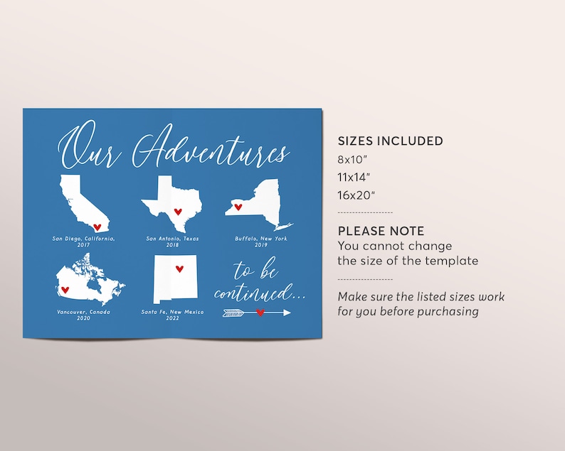 Editable Custom Travel Map Print Template Our Adventures - Etsy
