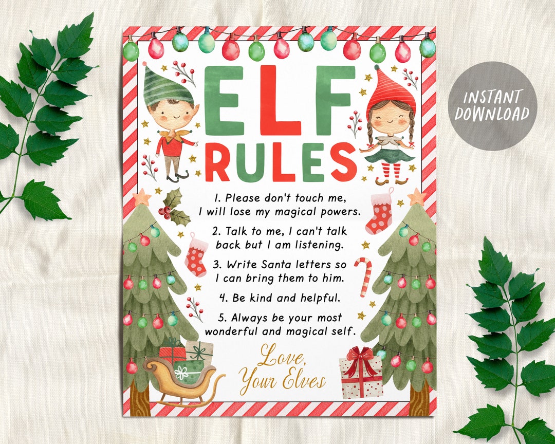 Elf Rules Sign, Elf Rules to Follow, Elf Do Not Touch Me Arrival ...