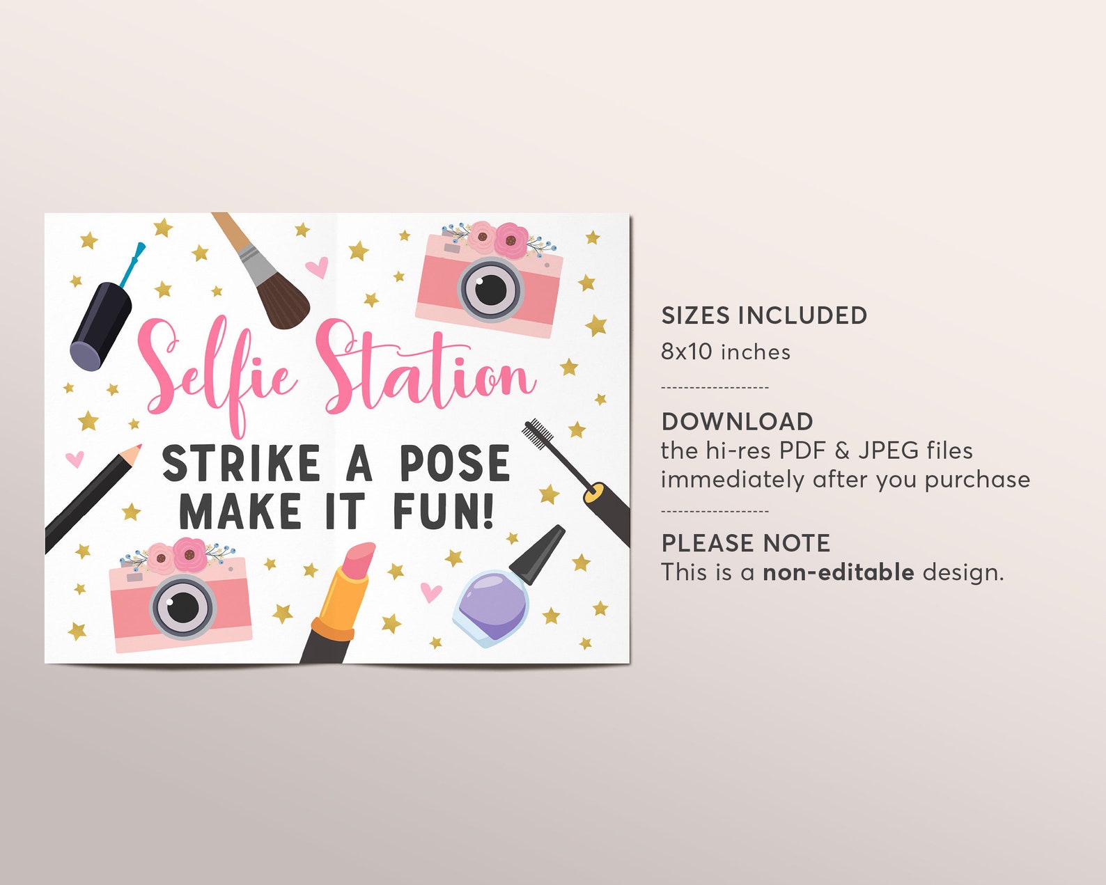 Selfie Station Sign Printable, Strike a Pose Photo Booth, Oh Snap Sign ...