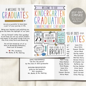Kindergarten Graduation Ceremony BUNDLE Editable Template, Class ...