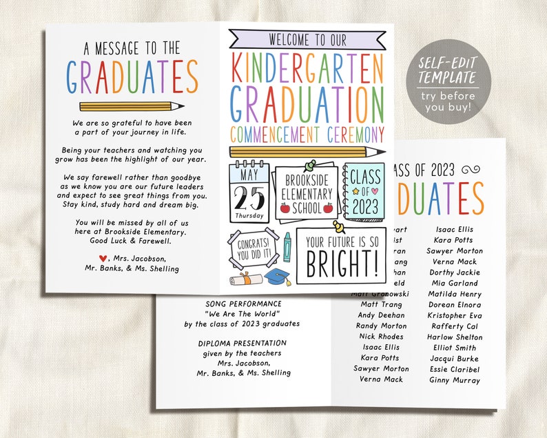 Kindergarten Graduation Ceremony BUNDLE Editable Template, Class ...