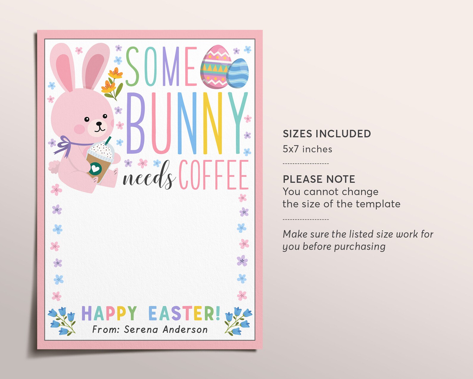 Easter Some Bunny Needs Coffee Gift Card Holder Editable Template ...