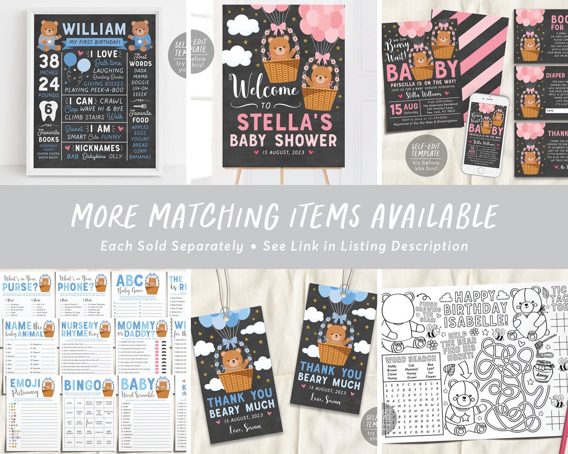 Teddy Bear GIRL Cute Baby Shower Games Bundle Editable - Etsy