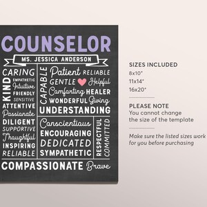 Editable Counselor Chalkboard Gift Print Template, Personalized Social ...