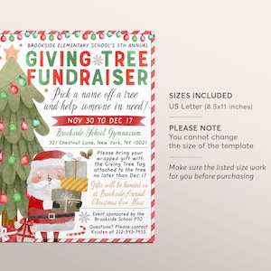 Christmas Giving Tree Fundraiser Flyer Editable Template, Holiday ...