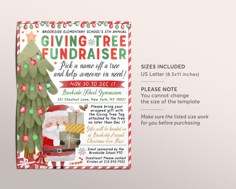 Christmas Giving Tree Fundraiser Flyer Editable Template, Holiday ...
