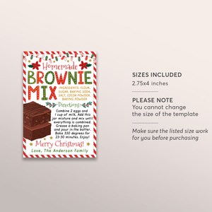 Brownie Mix Recipe Christmas Gift Tag Editable Template, Holiday ...