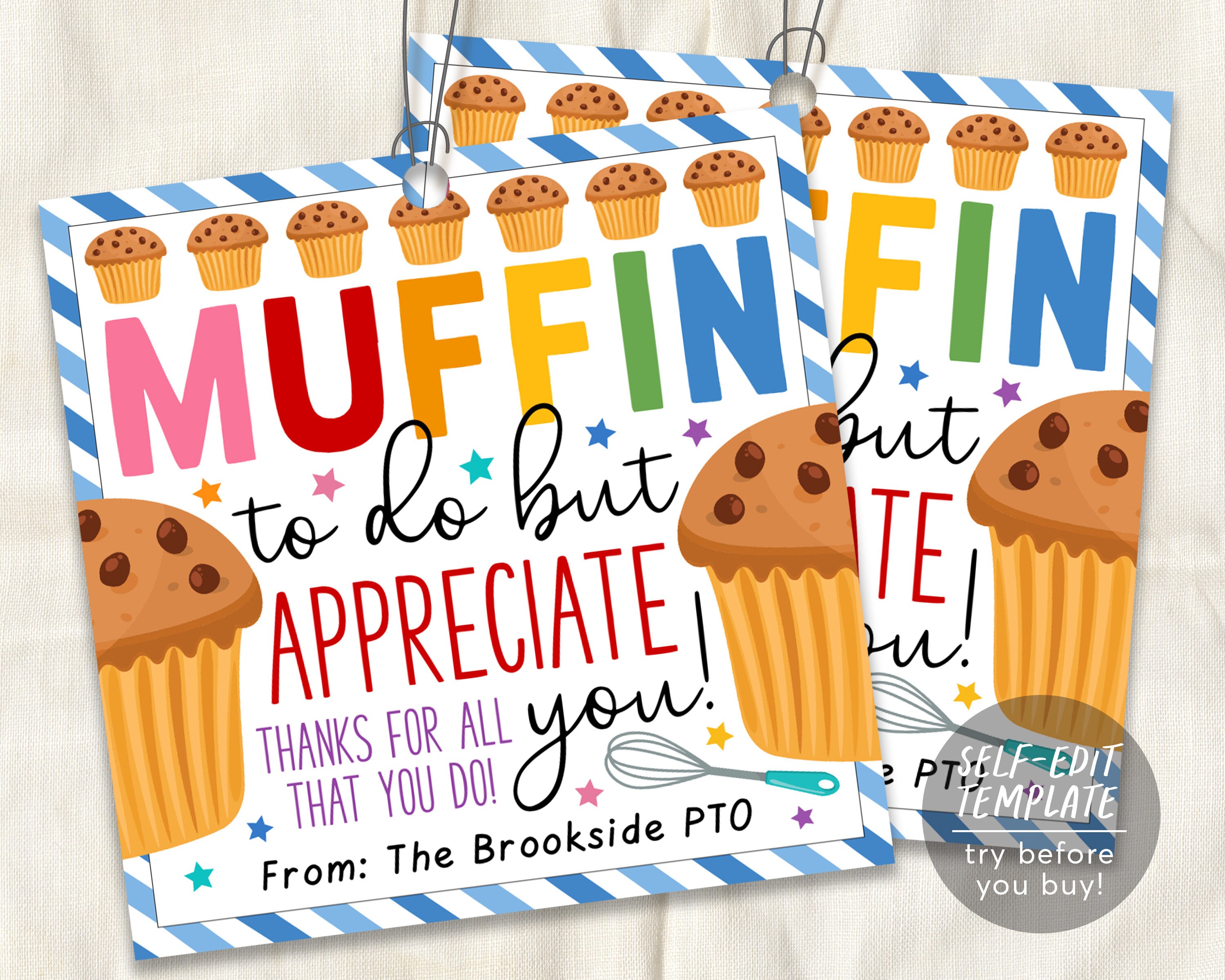 Muffin Gift Tag Editable Template, Muffin to Do but Appreciate You ...