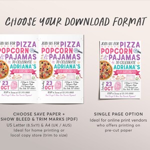 Pizza Popcorn Pajamas Birthday Invitation Editable Template, Girl Tween ...