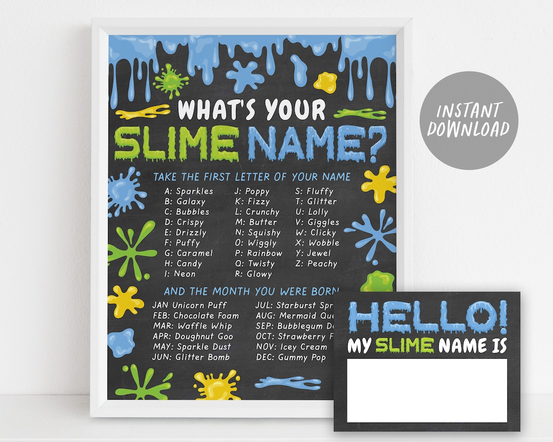 What's Your Slime Name BOY Poster Printable, Slime Party Game Decor ...