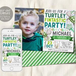 Turtley Fintastic Birthday Invitation With Photo Editable Template, Sea ...
