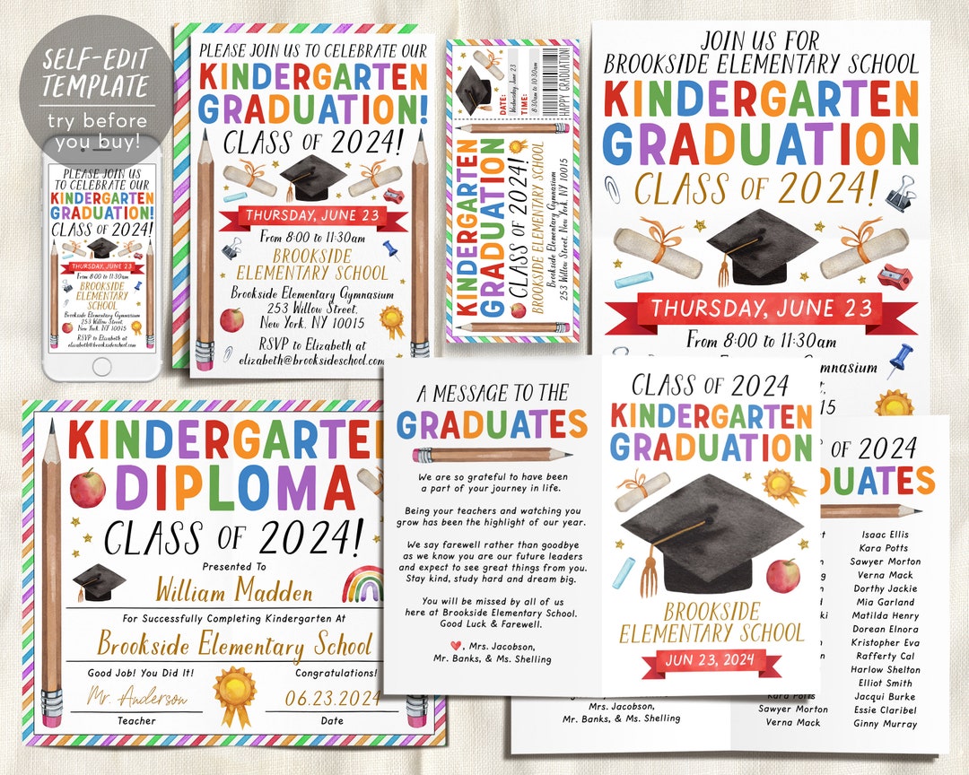 Kindergarten Graduation Ceremony BUNDLE Editable Template, Class ...