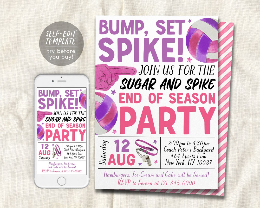Volleyball End of Season Party Invitation Editable Template, Volleyball ...