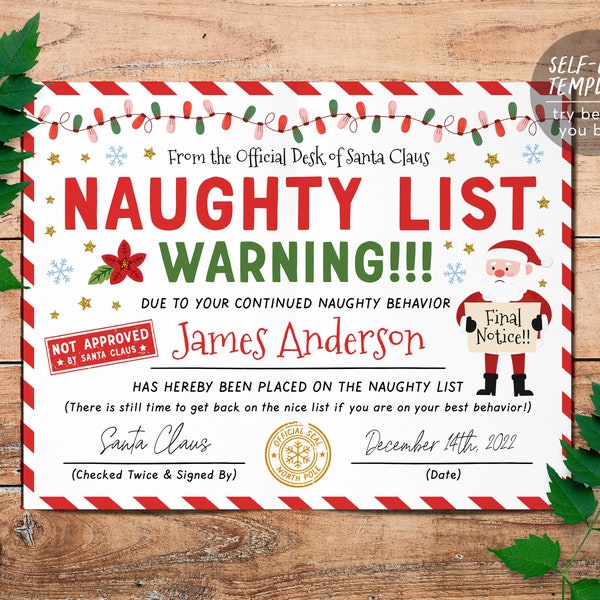 Naughty Warning List Template - Etsy