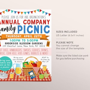 Company Picnic Flyer Editable Template, Staff Employee Customer ...