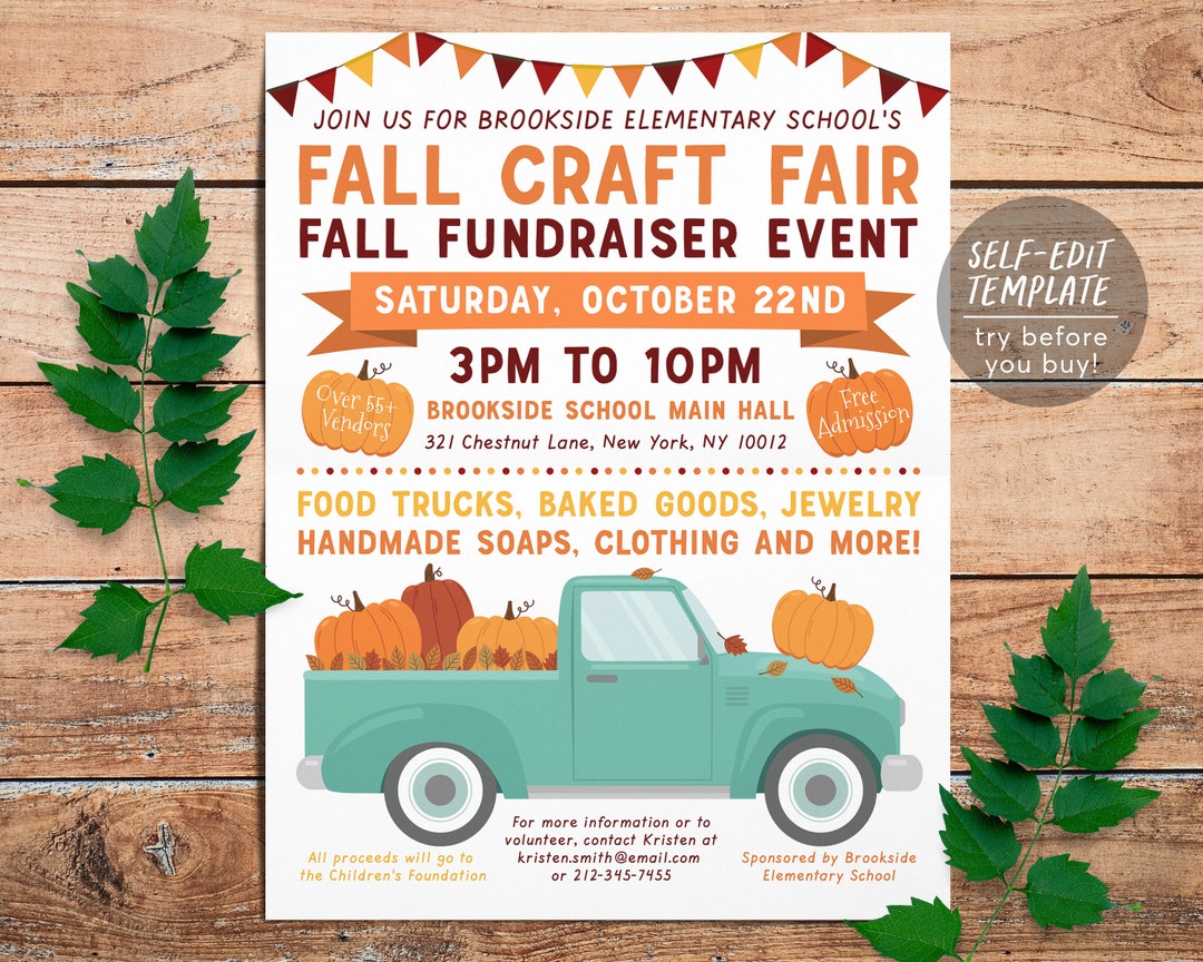 Fall Festival Harvest Flyer Editable Template, Fall Craft Fair Market ...