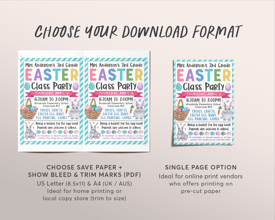 Easter Class Party Invitation Editable Template, Spring Celebration ...