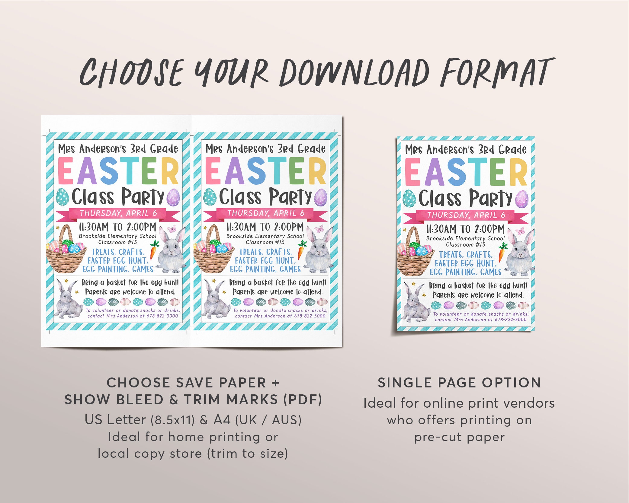 Easter Class Party Invitation Editable Template, Spring Celebration ...