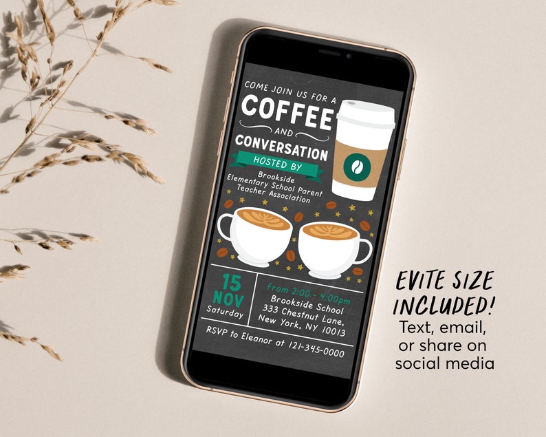 Coffee and Conversation Party Invitation Editable Template - Etsy