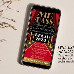 VIP Pass Prom Invitation Editable Template, Red Carpet School Dance ...