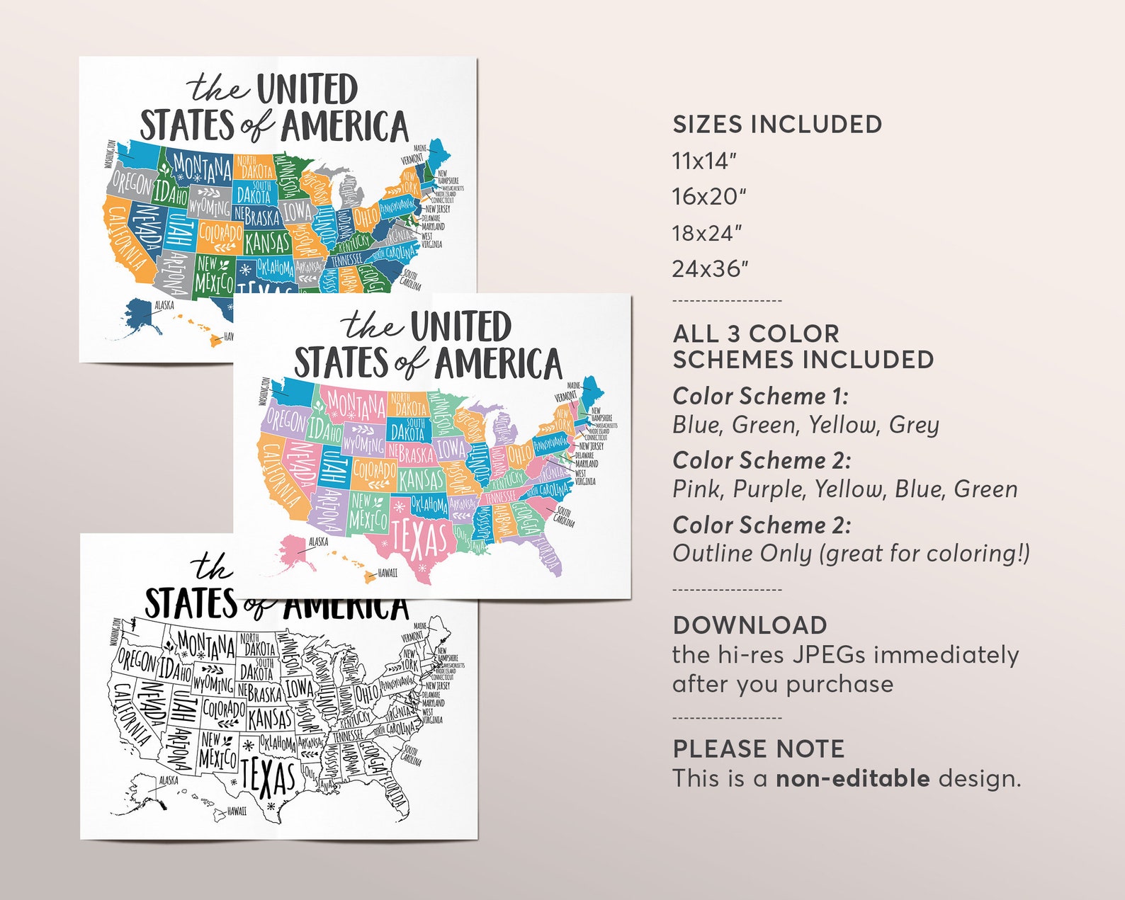 United States of America Map USA Map Wall Art for School - Etsy