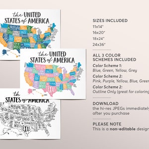 United States of America Map, USA Map Wall Art for School Homeschool ...