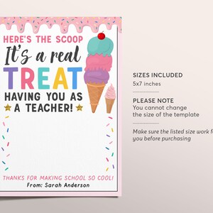 Teacher Appreciation Gift Card Holder Editable Template, Ice Cream Gift ...