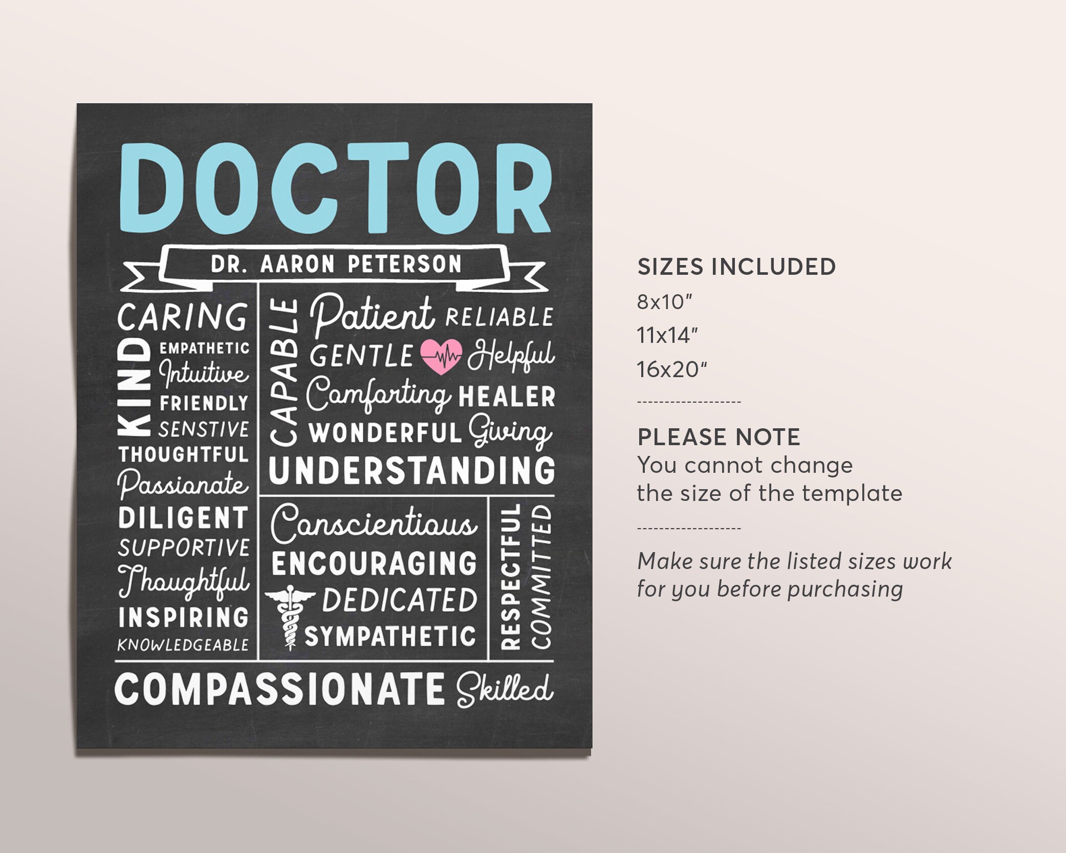 Editable Doctor Chalkboard Gift Print Template New Doctor | Etsy