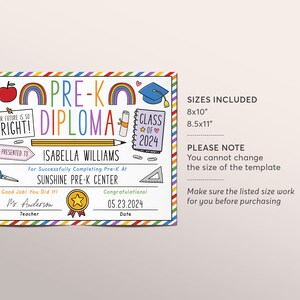 Pre-k Graduation Diploma Editable Template, Preschool Kindergarten ...