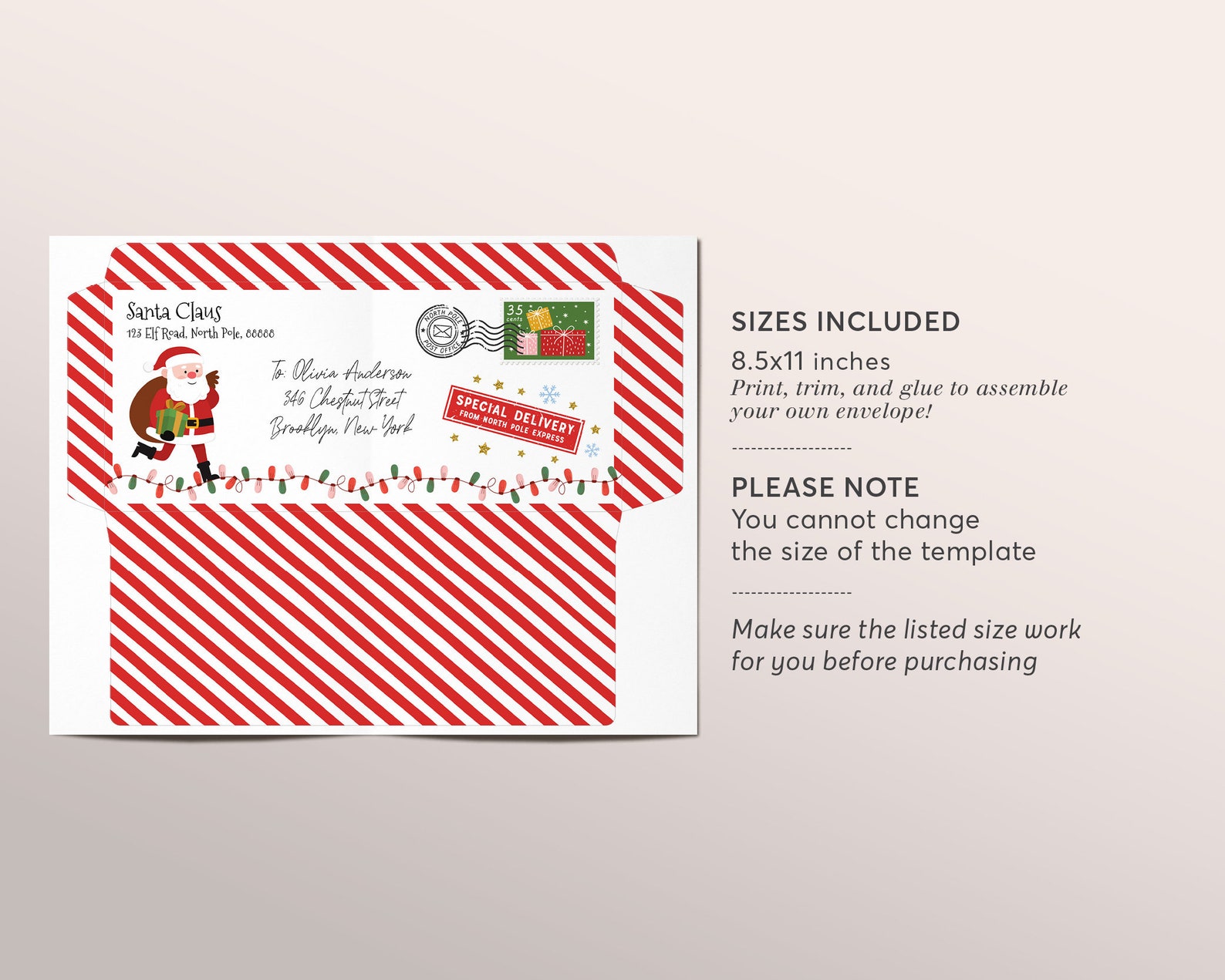 Santa Envelope Letter From Santa Editable Template Printable - Etsy