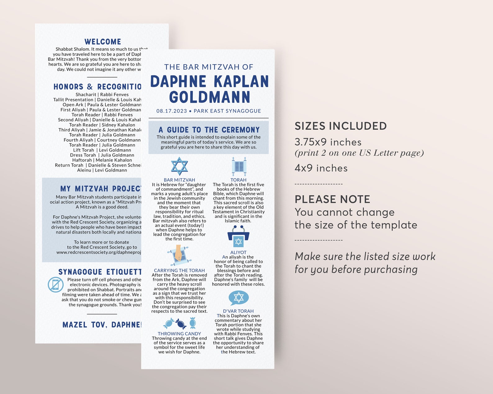 Editable Jewish Bar or Bat Mitzvah Program Infographic Template, Unique ...