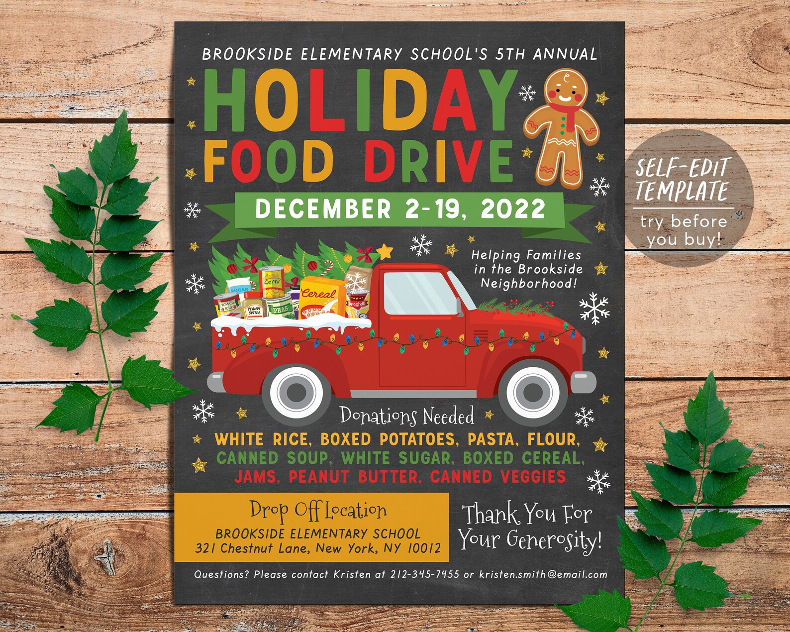 Holiday Food Drive Flyer Invitation Editable Template - Etsy