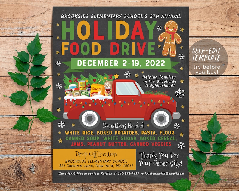 Holiday Food Drive Flyer Invitation Editable Template - Etsy