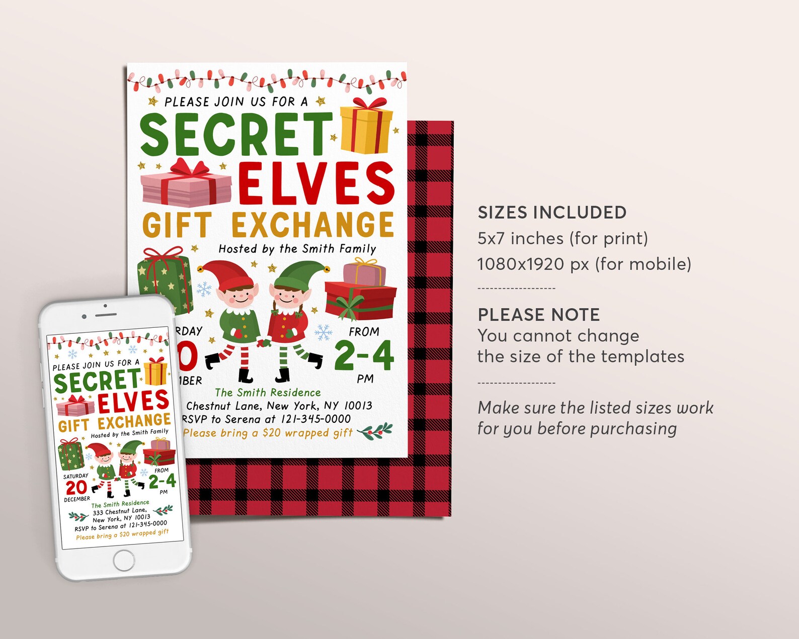 Secret Elves Gift Exchange Invitation Editable Template - Etsy