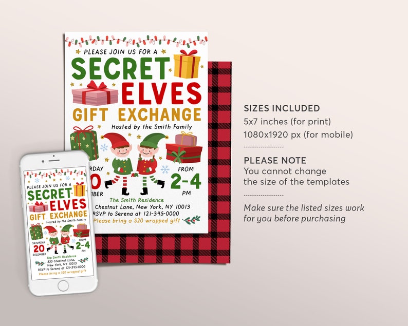 Secret Elves Gift Exchange Invitation Editable Template - Etsy