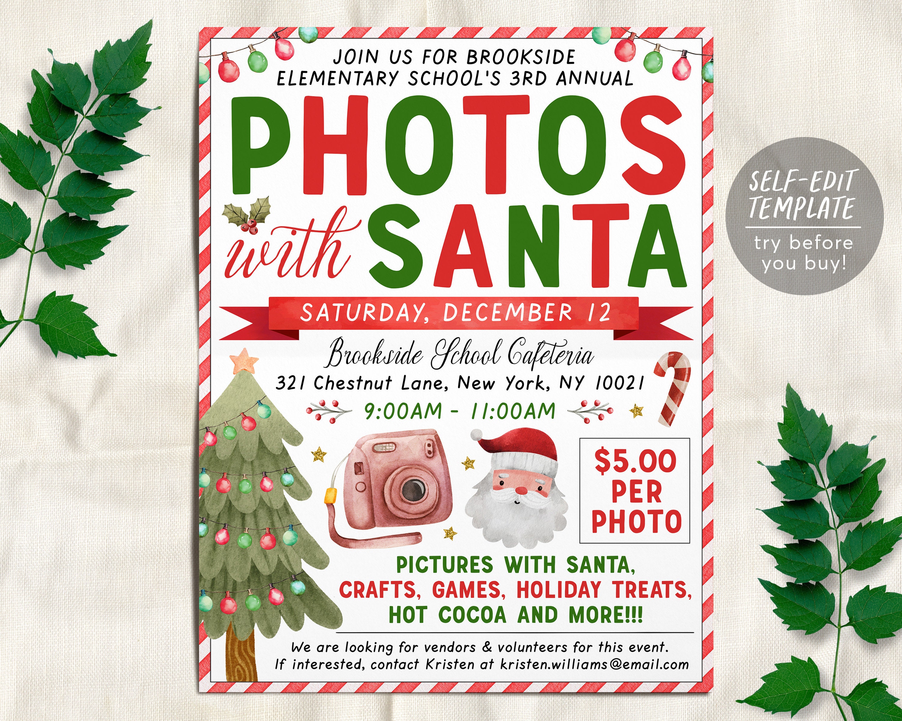 Photos With Santa Flyer Editable Template, Picture With Santa, Holiday ...