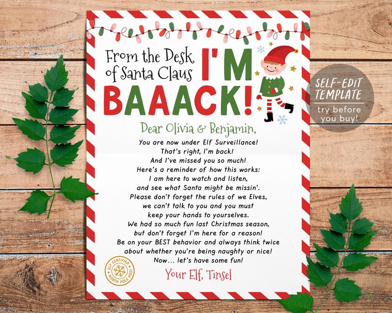 Hello Letter From Elf Editable Template Christmas We're - Etsy