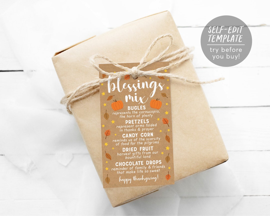 Printable Blessings Mix Gift Tag Editable Template, Thanksgiving Treat ...
