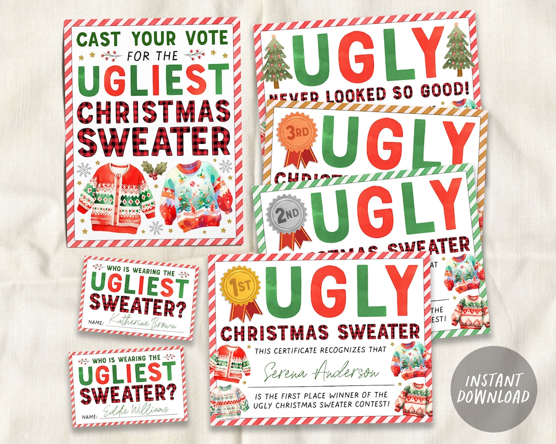 Christmas Ugly Sweater Party Decorations BUNDLE, Ugly Sweater Contest ...