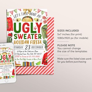 Ugly Sweater Fiesta Christmas Invitation Editable Template, Taco 'bout ...