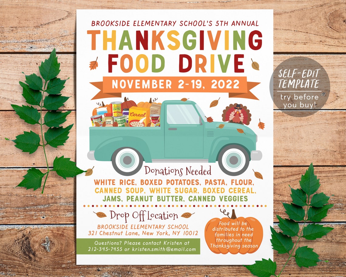Fall Food Drive Flyer Invitation Editable Template - Etsy