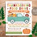 Fall Food Drive Flyer Invitation Editable Template, Thanksgiving Food ...