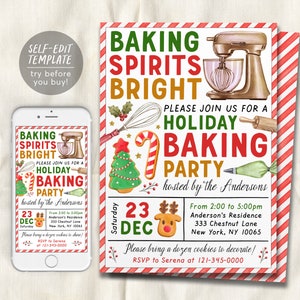 Baking Spirits Bright Invitation Editable Template, Holiday Baking ...