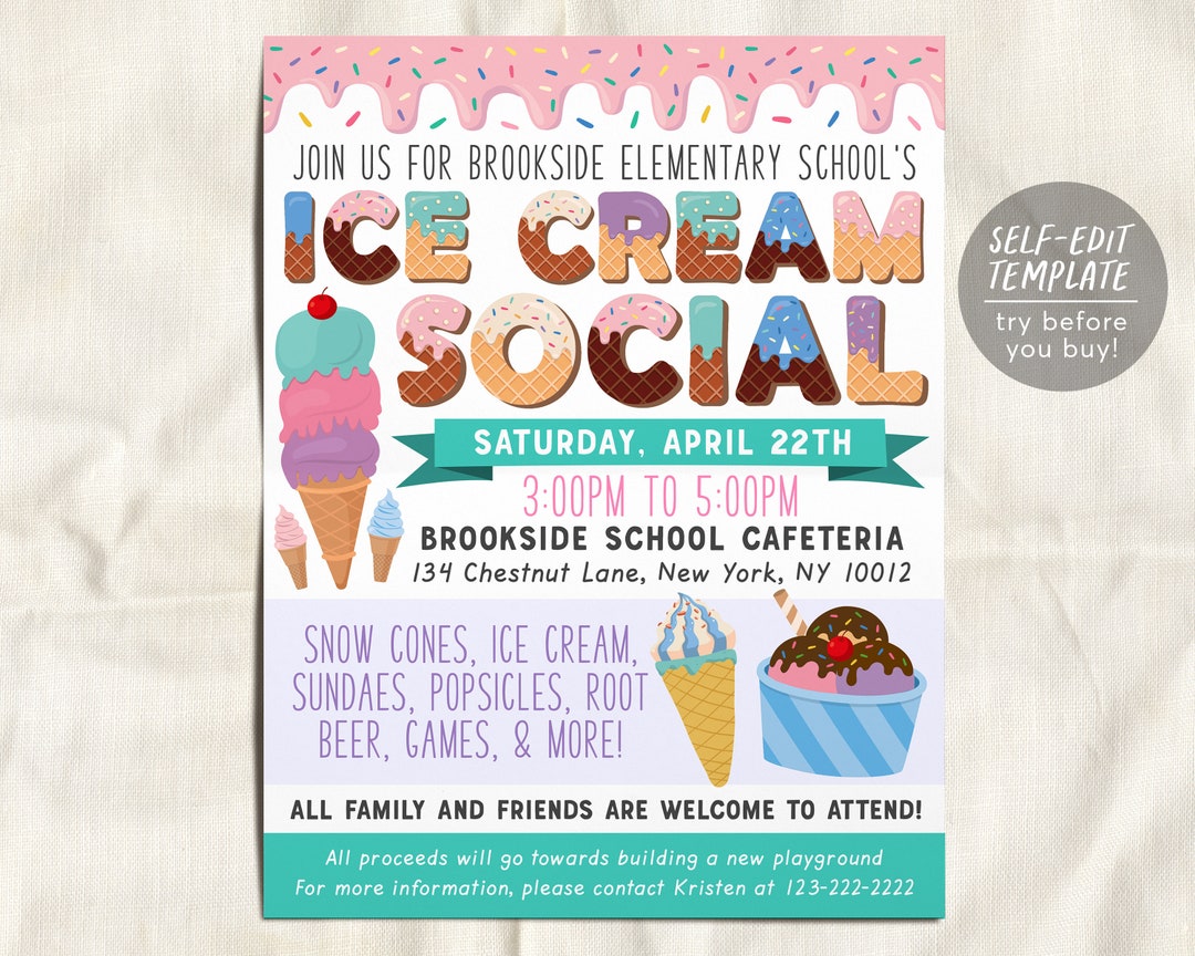 Ice Cream Social Flyer Editable Template, Teacher Appreciation Week ...