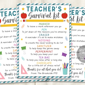 Teacher Survival Kit Editable Template, Teacher Appreciation Week Thank ...