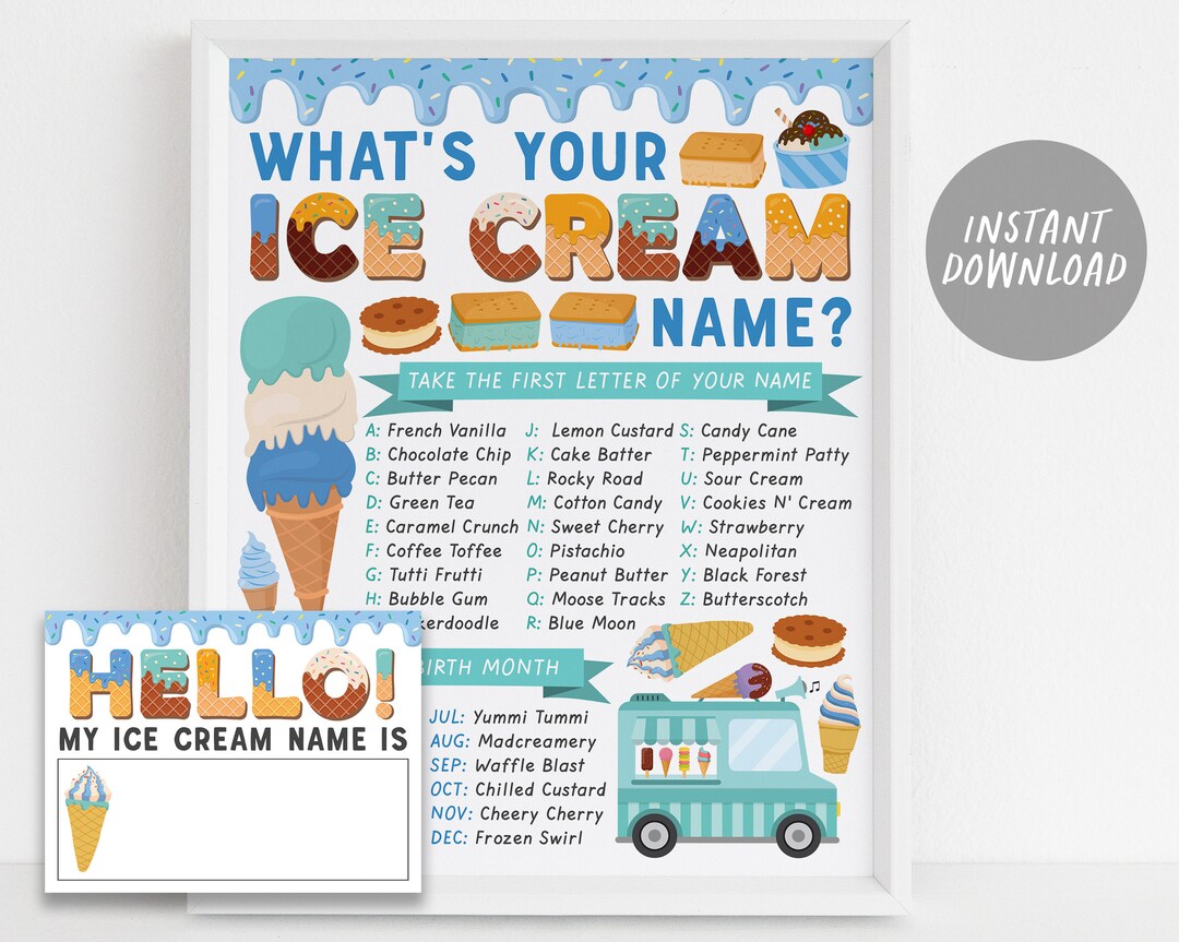Whats Your Ice Cream Name Game, Ice Cream Name Sign Printable, Boy ...