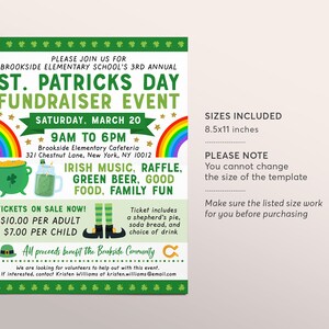St. Patricks Day Fundraiser Flyer Editable Template, Shamrock Rainbow ...