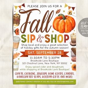 Sip and Shop Fall Holiday Boutique Flyer Editable Template ...