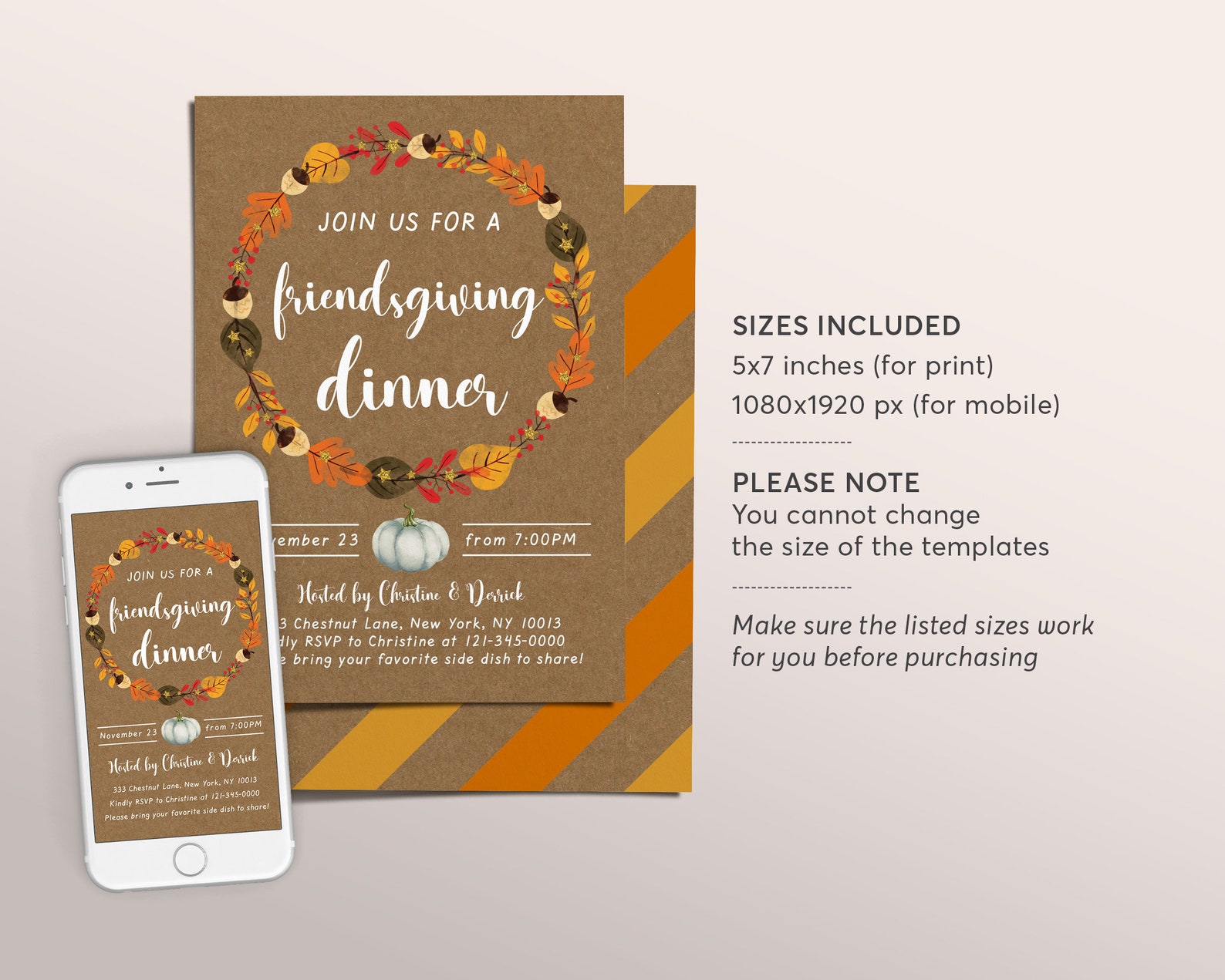 Friendsgiving Dinner Party Invitation Editable Template - Etsy